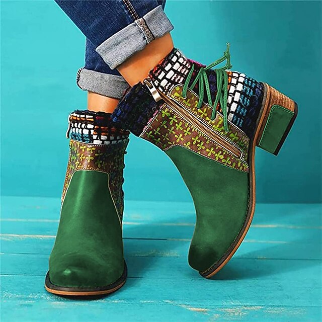 Boho Chic Women's Ankle Boots with Colorful Patchwork and Zipper ...