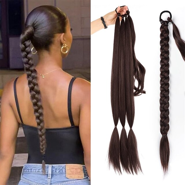 Long Braided Ponytail Extension with Hair Straight Wrap Around Ponytail ...