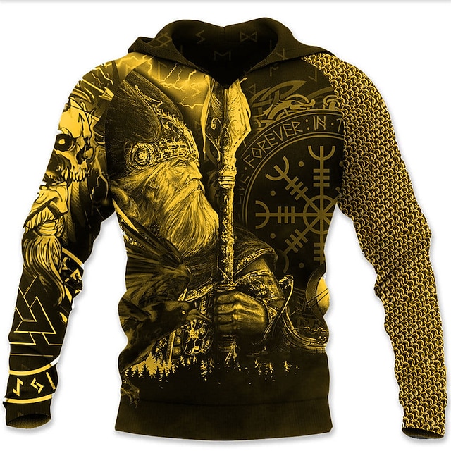 Men's Viking Warrior Graphic Prints Viking Hoodie Hoodies Sweatshirt ...