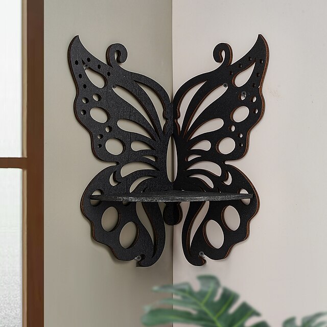Elegant Wooden Butterfly Single Tier Wall Shelf for Home Decor and ...