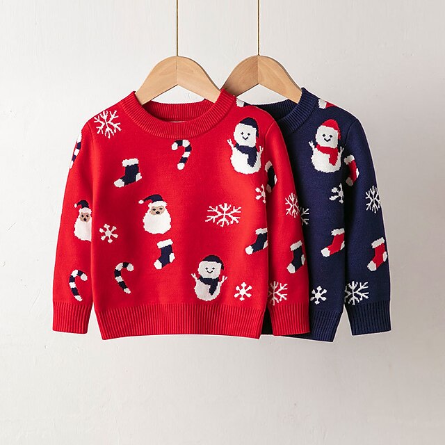 Kids Boys Christmas Sweater Graphic Long Sleeve Crewneck School Fashion ...
