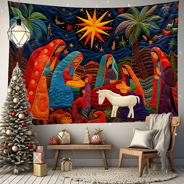 Christmas Decorations Nativity Scene Jesus Baptism Hanging Tapestry ...