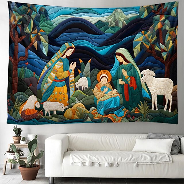 Christmas Decorations Nativity Scene Jesus Baptism Hanging Tapestry ...