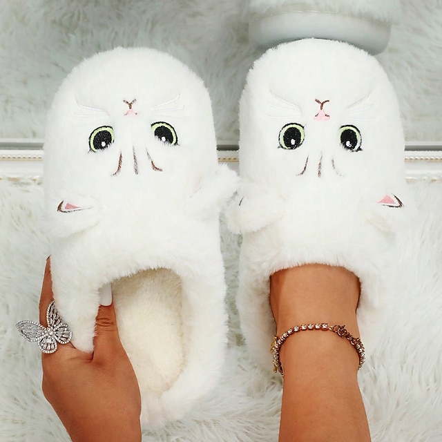 Women's Plush Cat Face Slippers - Cozy Indoor Furry Slippers with Cute ...