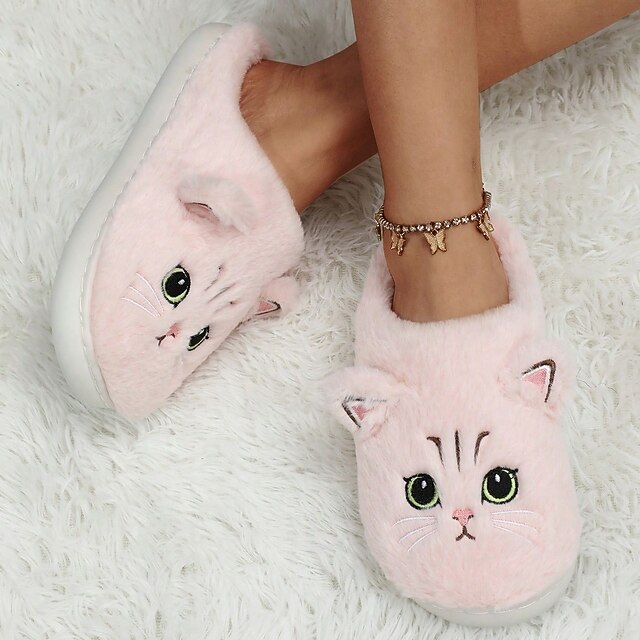 Women's Plush Cat Face Slippers - Cozy Indoor Furry Slippers with Cute ...