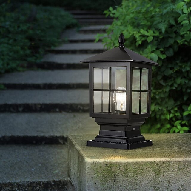 Outdoor Post Lamp Square Aluminum Waterproof IP54 Retro Courtyard ...