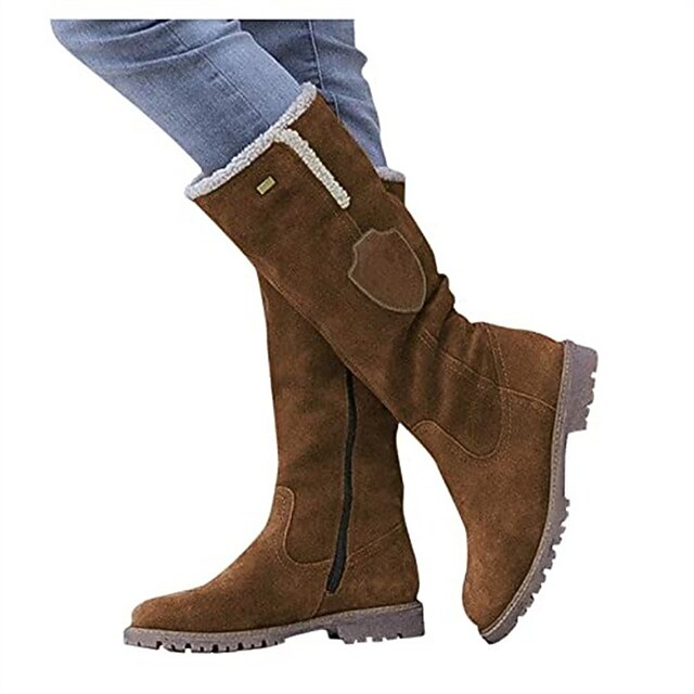 Women's Suede Knee-High Boots with Fleece Lining - Brown Winter Casual ...