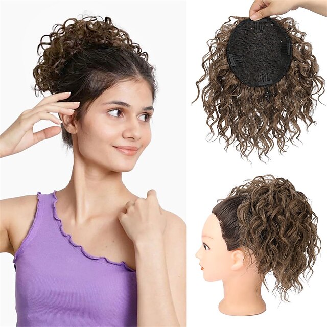 Messy Bun Hair Piece Elastic Drawstring 8 Loose Curls Bun Hair Extensions Hair Topper Synthetic