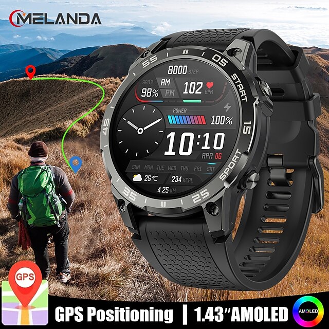 Military GPS Smart Watch for Men, 1.43 AMOLED Screen, Heart Rate, IP68 ...