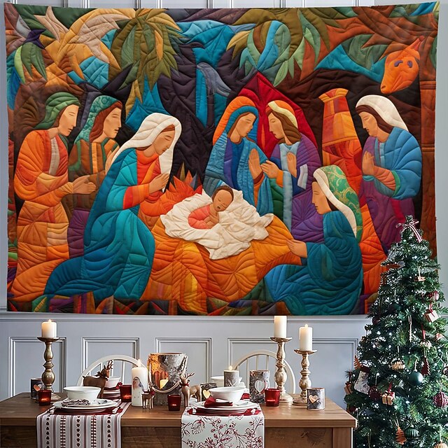 Christmas Decorations Nativity Scene Jesus Baptism Hanging Tapestry ...