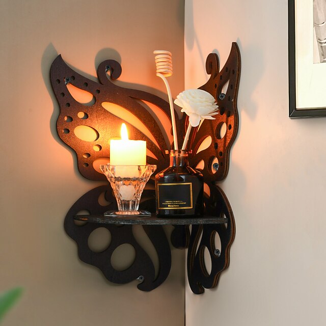 Elegant Wooden Butterfly Single Tier Wall Shelf for Home Decor and ...