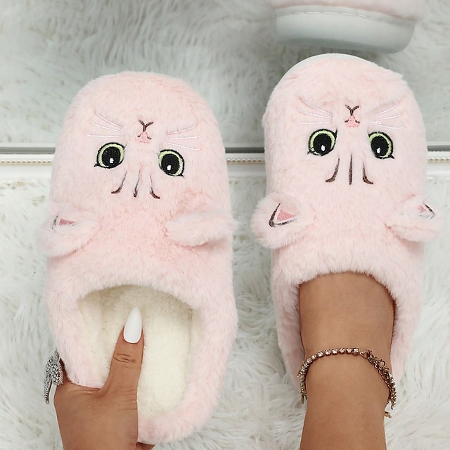 Women's Plush Cat Face Slippers - Cozy Indoor Furry Slippers with Cute ...