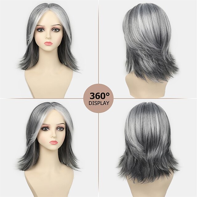 Layered Gray Wigs for White Women Short Silver Mixed Grey Wigs with ...
