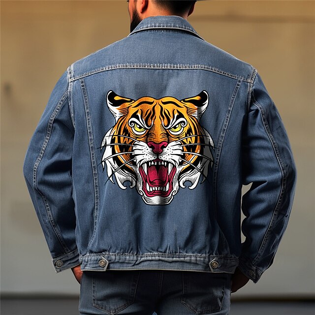 Men's Tiger Coat Jean Jacket Denim Jacket Breathable Comfortable Casual ...