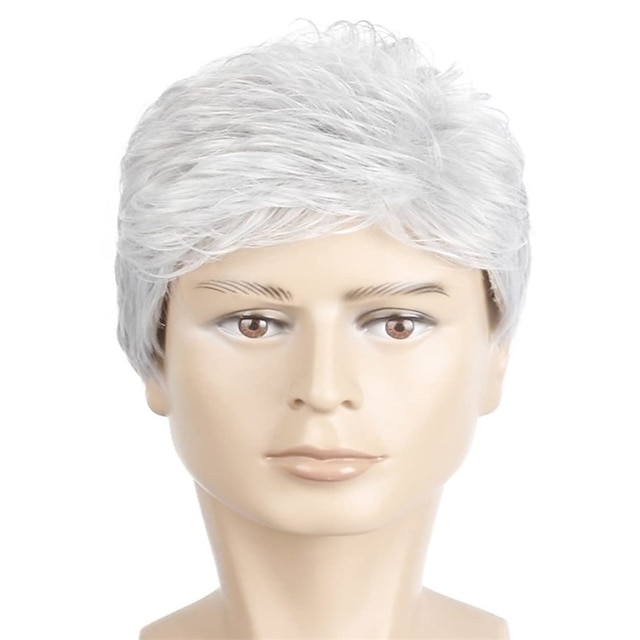 Mens Short Grey White Wigs Fluffy And Realistic Short Hair Old Man Wig Mens Natural Daily Use