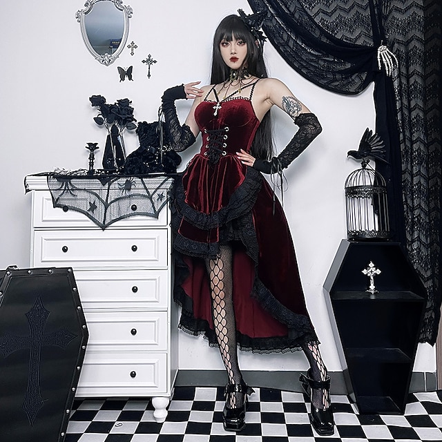 Punk & Gothic Sexy Costume Dress Cosplay Costume High Low Dresses Vampire Ghostly Bride Lace ...