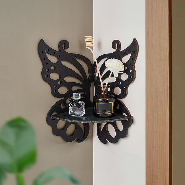 Elegant Wooden Butterfly Single Tier Wall Shelf for Home Decor and ...