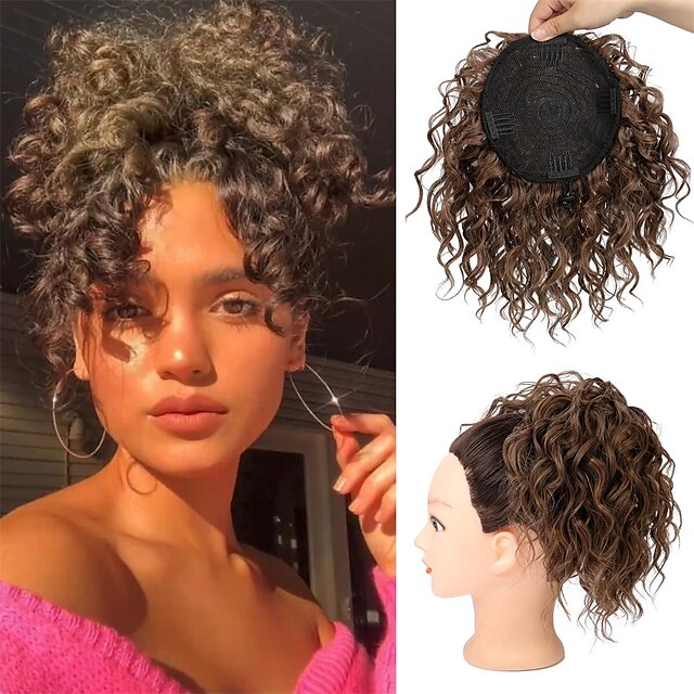 Messy Bun Hair Piece Elastic Drawstring 8 Loose Curls Bun Hair Extensions Hair Topper Synthetic