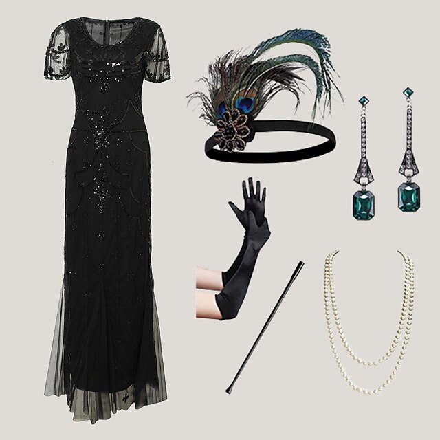 Roaring 20s 1920s Ankle Length Dress Evening Dress Outfits Short ...
