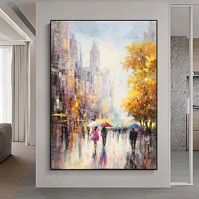 Handmade Hand Painted Modern city Oil Painting Wall art City Landscape ...