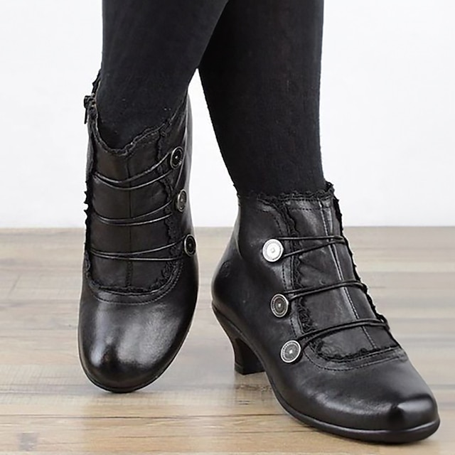 Women's Victorian Black Lace-Trimmed Button Ankle Boots - Perfect for ...