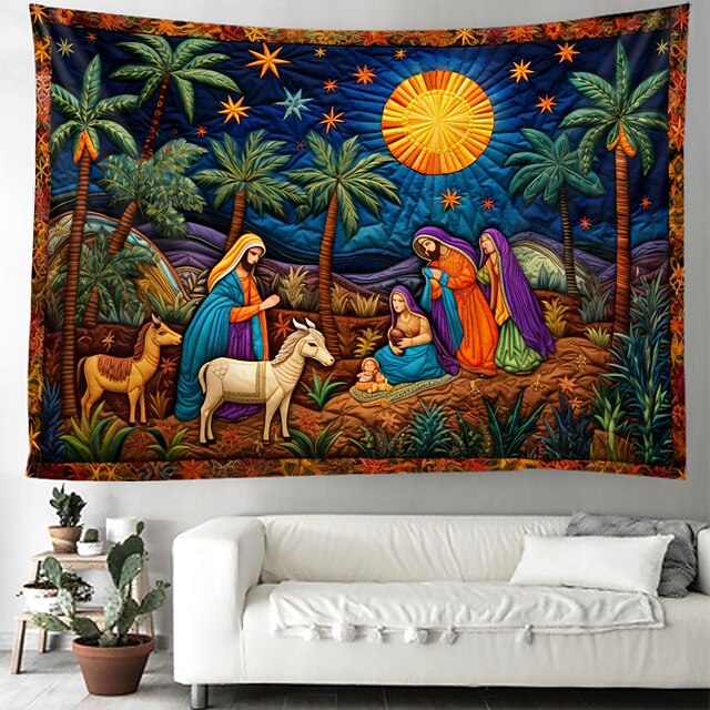 Christmas Decorations Nativity Scene Jesus Baptism Hanging Tapestry ...