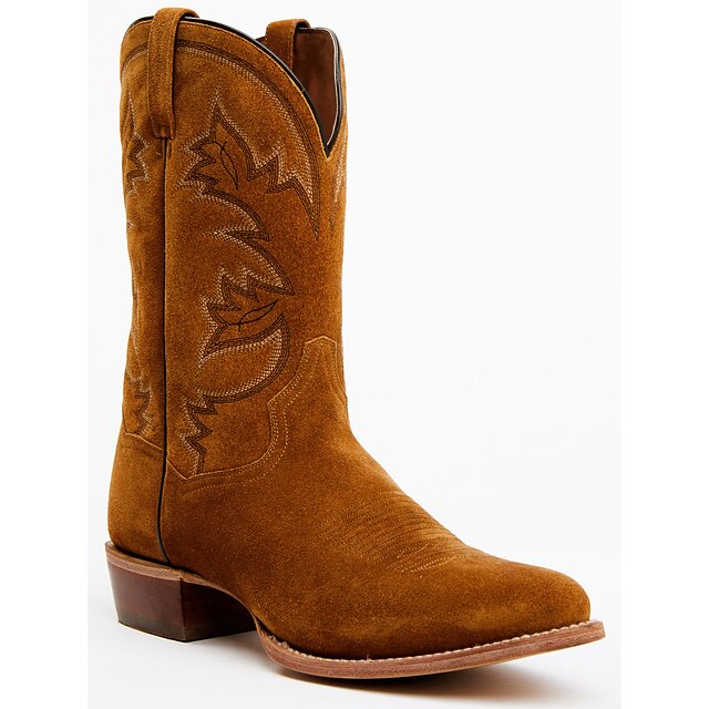 Men's Classic Suede Western Cowboy Boots - Brown Faux Leather Mid-Calf ...