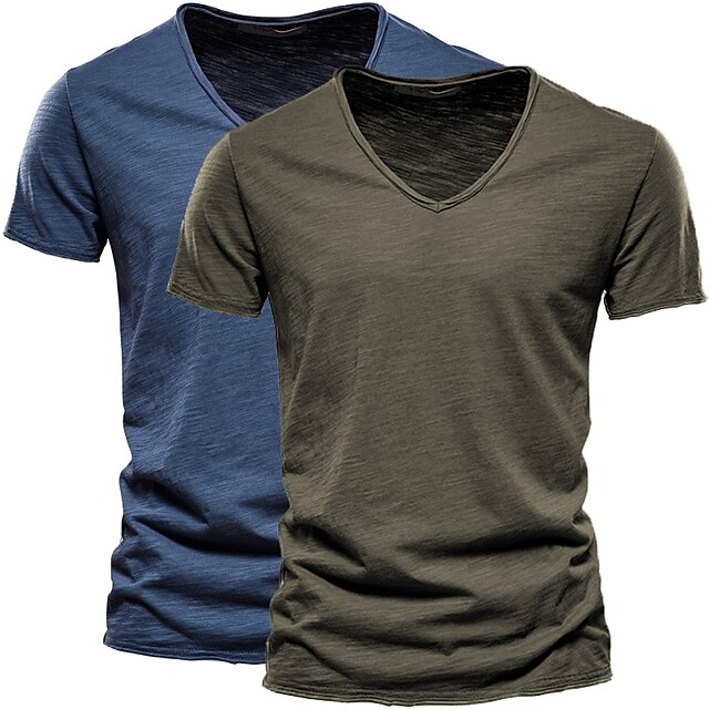 2pcs Herren T Shirt V Ausschnitt Kurzarm Feste Farbe V Ausschnitt Täglich Patchwork Kleidung 2St ...