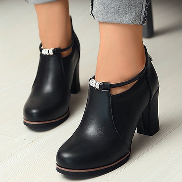 Women's Black Ankle Boots with Buckle Detail and High Block Heel ...