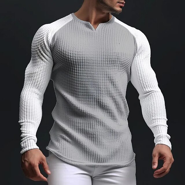 Men's Waffle Tee Waffle Shirt T Shirt Tee Top Long Sleeve V Neck Spring ...