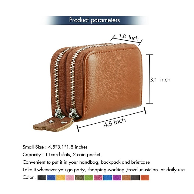 RFID Blocking Leather Coin Purse Twin Golden Metal Zippers Sectioned ...