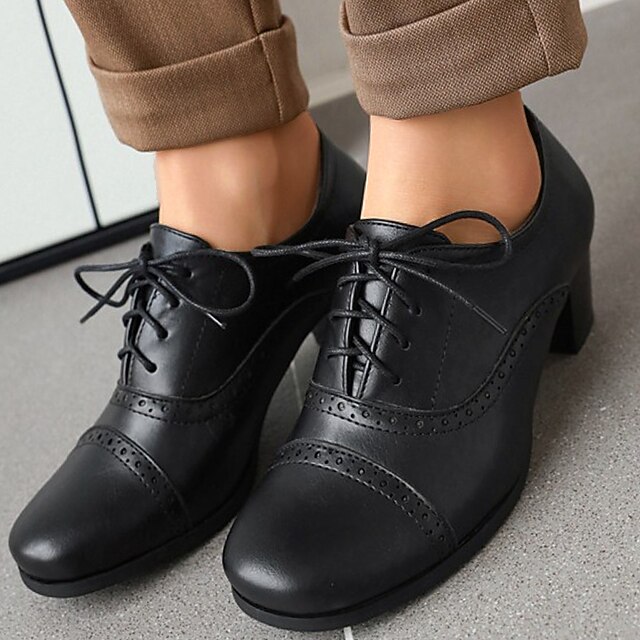 Women's Vintage Oxford Heeled Shoes – Lace-Up Brogue Pumps for Office ...