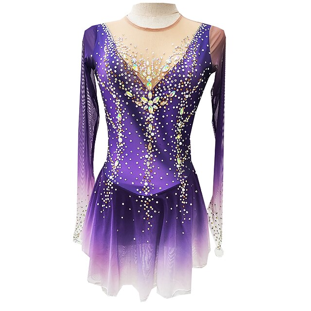 Figure Skating Dress Women's Girls' Ice Skating Dress Purple Thumbhole ...