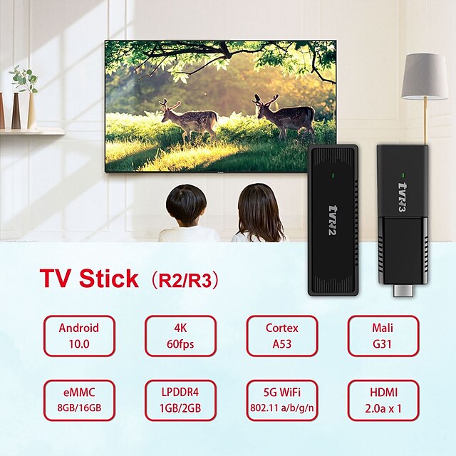 TV Smart Stick 1080P 4K Android 10 2GB RAM 8GB ROM Wifi HDMI compatible ...