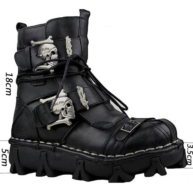 Men's Gothic Steampunk Skull Buckle Combat Boots with Rugged Sole ...