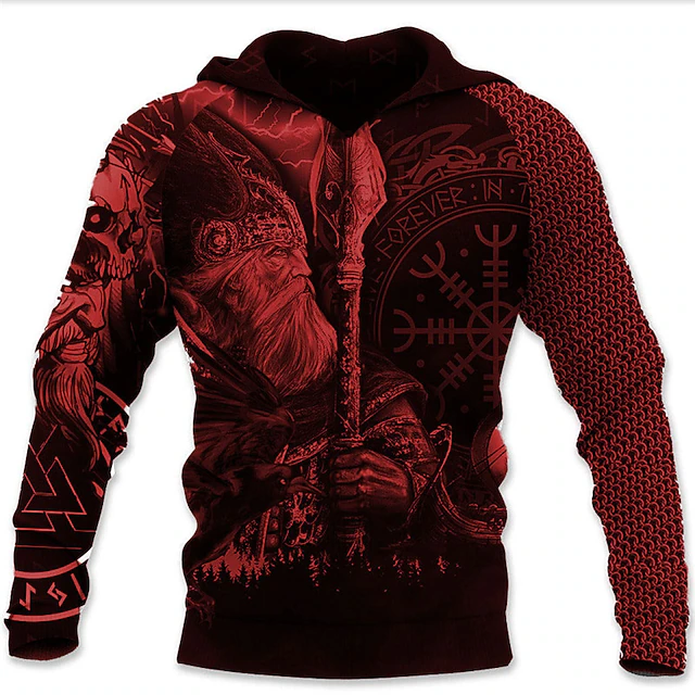 Men's Viking Warrior Graphic Prints Viking Hoodie Hoodies Sweatshirt ...