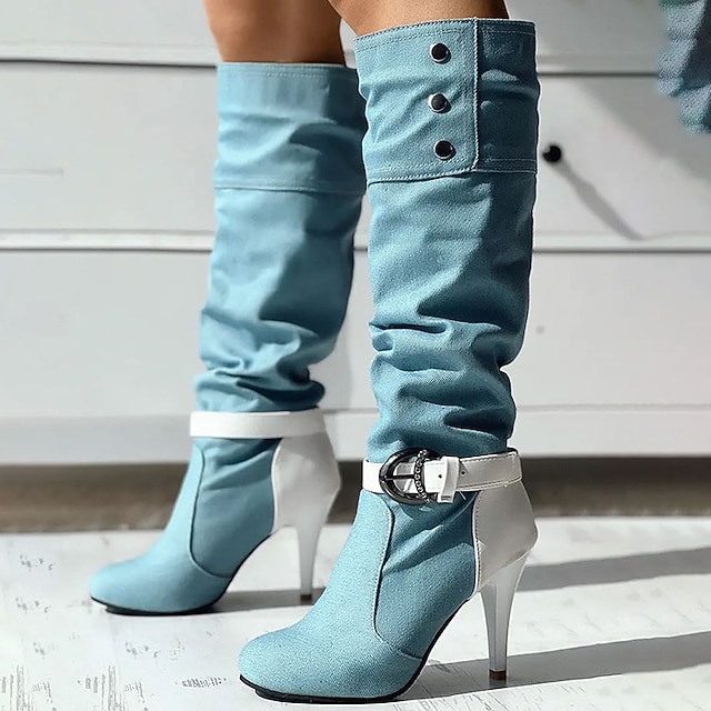 Women's Boots Slouchy Boots Plus Size Heel Boots Outdoor Daily Solid ...