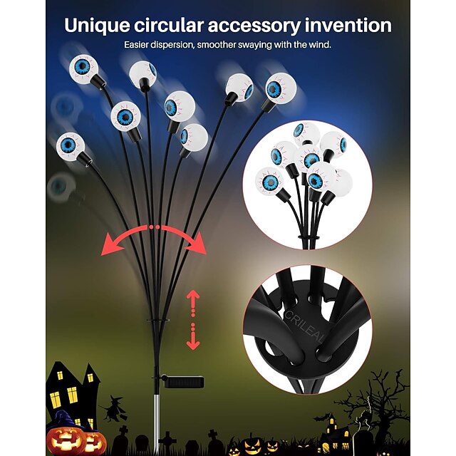 Halloween Decorations Outdoor Solar Powered Eyeball Lights, 1 Pack 8 ...