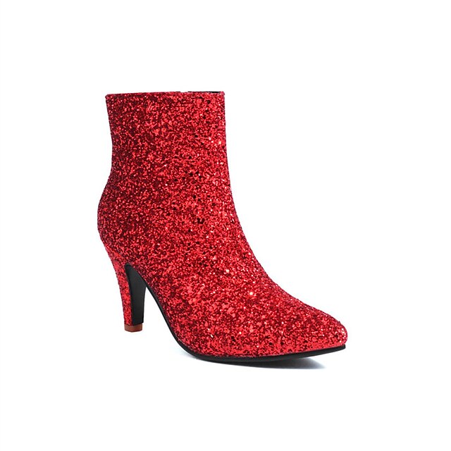 Women's Red Glitter Ankle Boots – Sparkly High Heel Pointed Toe Party ...