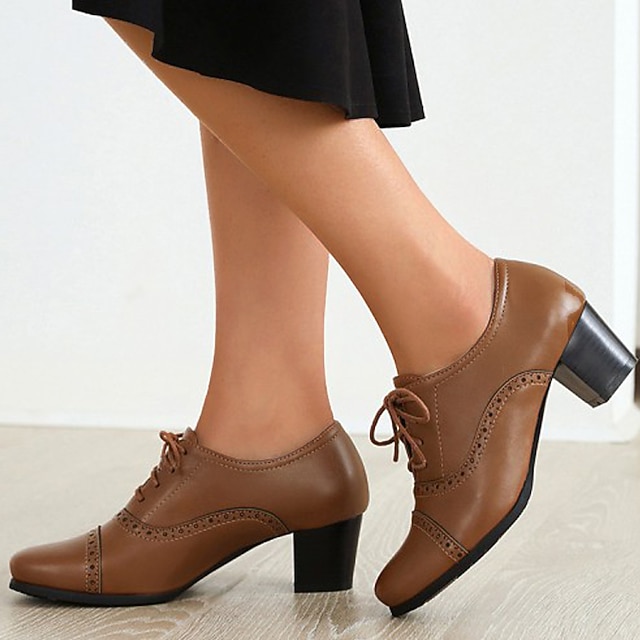 Women's Vintage Oxford Heeled Shoes – Lace-Up Brogue Pumps for Office ...