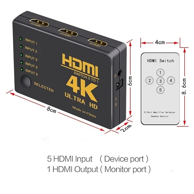 (5-In/1-Out) HDMI Switcher Supports 4K Ultra HD Resolution Auto ...