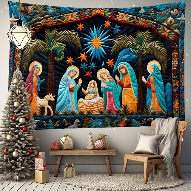 Christmas Decorations Nativity Scene Jesus Baptism Hanging Tapestry ...