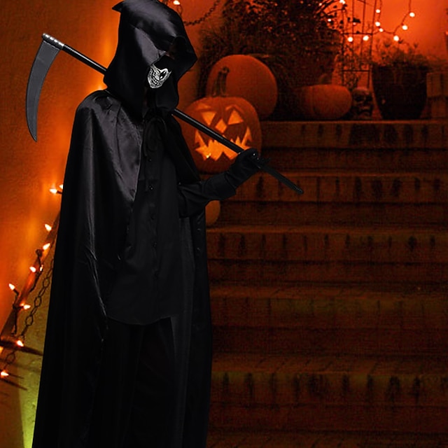 Halloween Grim Reaper Costume Skeleton Skull Outfits 4 PCS Cape with ...