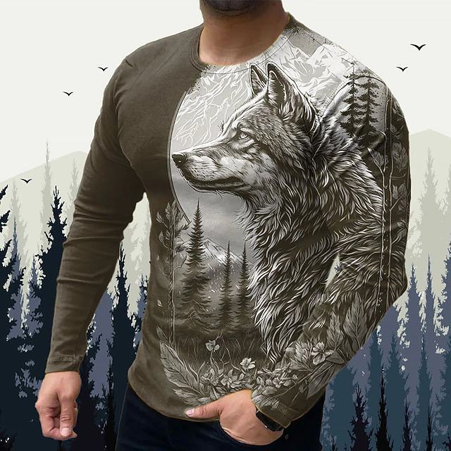 Men's Animal Wolf Graphic Prints T Shirt Graphic Tee Long Sleeve T ...