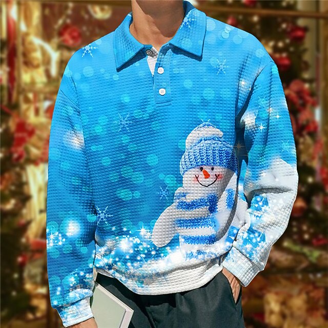 Men's Xmas Polo Christmas Polo Snowman Casual Men's 3D Print Waffle ...