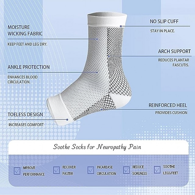2pairs Neuropathy socks for Women and Men Ankle brace Socks and ...