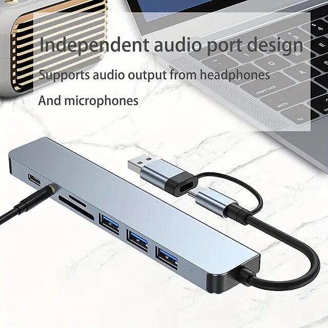 8 In 1 USB Hub Dual Purpose Hub With USB & Type C Interfaces 8-port USB ...