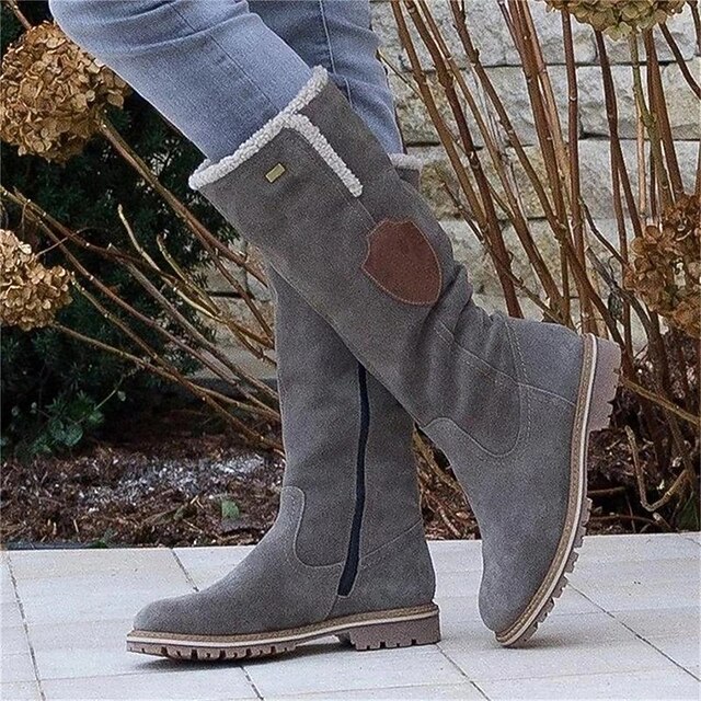 Women's Suede Knee-High Boots with Fleece Lining - Brown Winter Casual ...