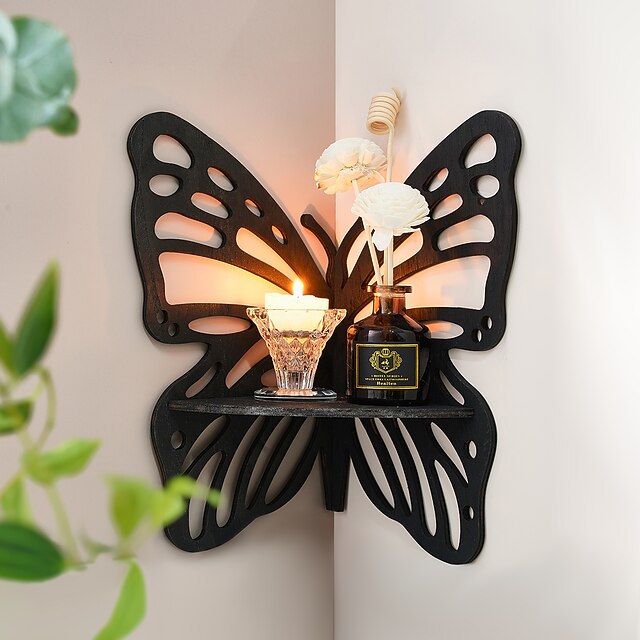Elegant Wooden Butterfly Single Tier Wall Shelf for Home Decor and ...