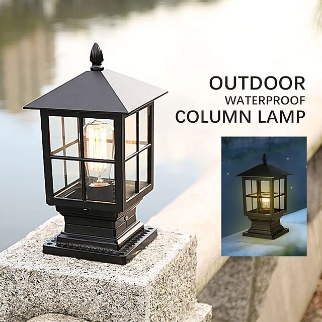 Outdoor Post Lamp Square Aluminum Waterproof IP54 Retro Courtyard ...